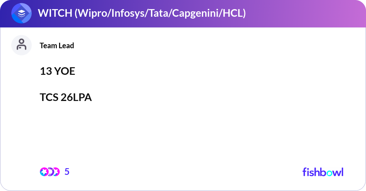 13 YOE TCS 26LPA Wipro 32LPA Capgemini 32LPA... | Fishbowl 13 YOE TCS 26LPA Wipro 32LPA Capgemini 32LPA... | Fishbowl