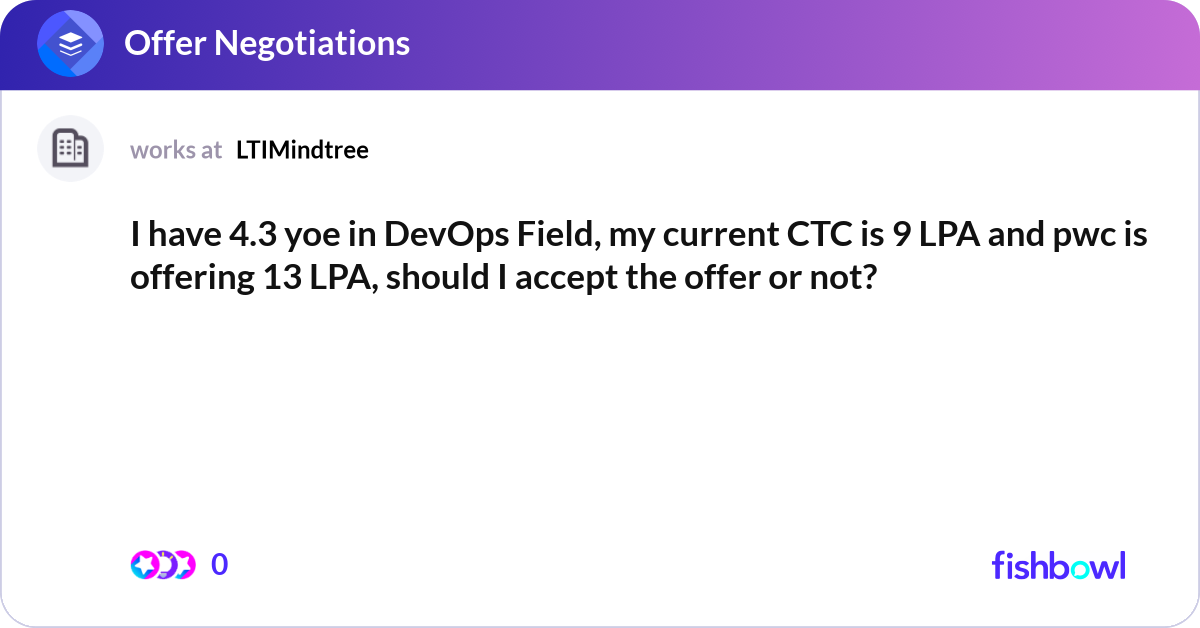 I have 4.3 yoe in DevOps Field, my current CTC is ... | Fishbowl I have 4.3 yoe in DevOps Field, my current CTC is ... | Fishbowl