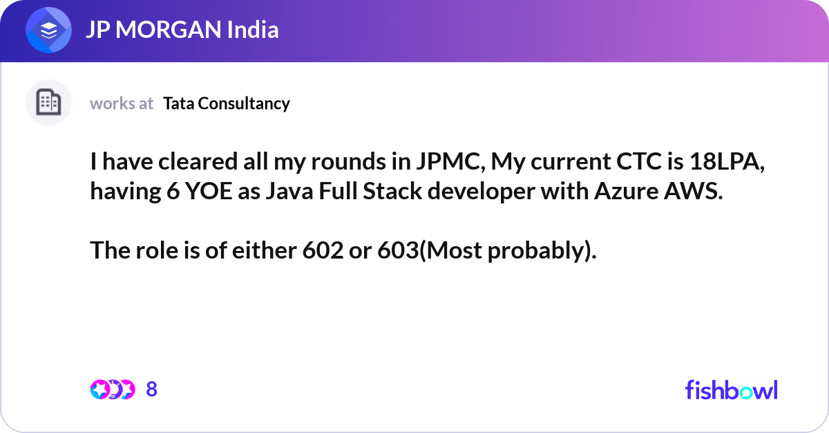 I have cleared all my rounds in JPMC, My current C... | Fishbowl I have cleared all my rounds in JPMC, My current C... | Fishbowl