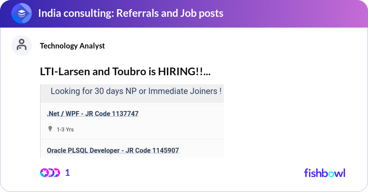 LTI-Larsen and Toubro is HIRING!! *DM YOUR EMAIL W... | Fishbowl LTI-Larsen and Toubro is HIRING!! *DM YOUR EMAIL W... | Fishbowl