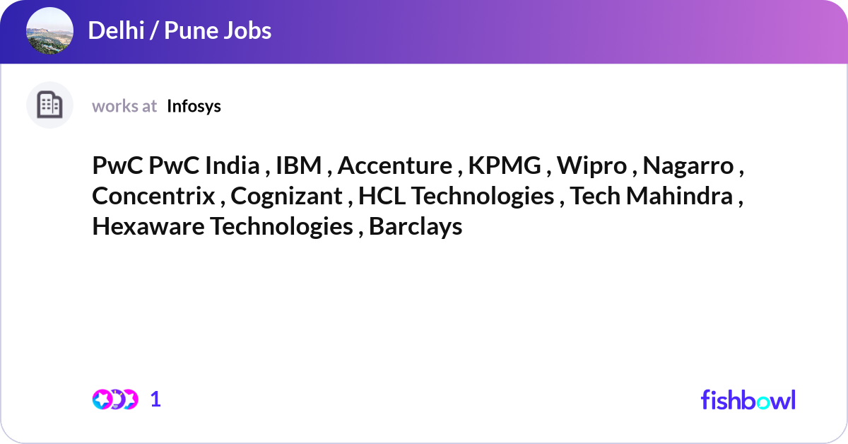 PwC PwC India , IBM , Accenture , KPMG , Wipro , N... | Fishbowl PwC PwC India , IBM , Accenture , KPMG , Wipro , N... | Fishbowl